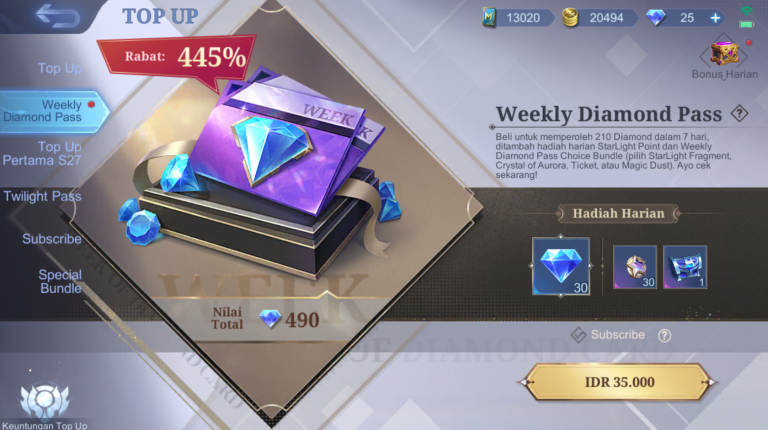 Apa itu Weekly Diamond Pass MLBB? Harga dan Cara Beli!